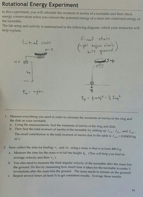 Solved Rotational Energy Experiment In this experiment, you | Chegg.com