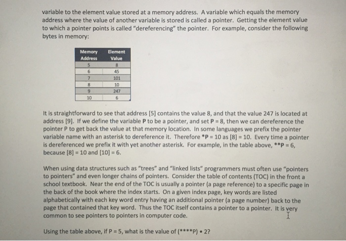 Solved Variable to the element value stored at a memory | Chegg.com