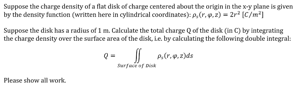 Solved Suppose the charge density of a flat disk of charge | Chegg.com