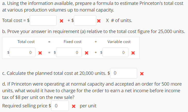Solved Cost Formula Princeton Manufacturing Company | Chegg.com