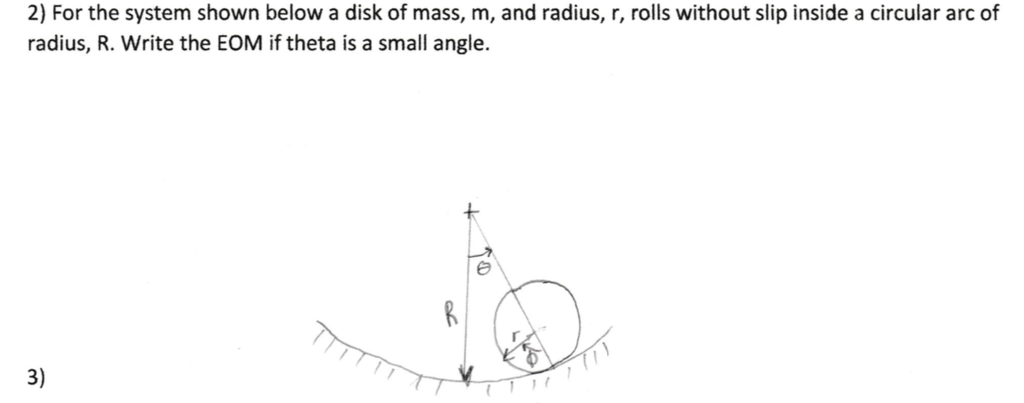 Solved 2) For the system shown below a disk of mass, m, and | Chegg.com