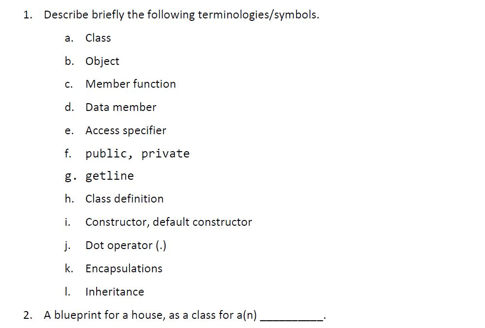 Solved: 1. Describe Briefly The Following Terminologies/sy... | Chegg.com