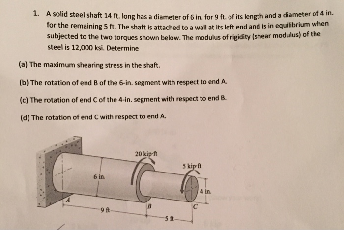 Solved A solid steel shaft 14 ft. long has a diameter of 6 | Chegg.com