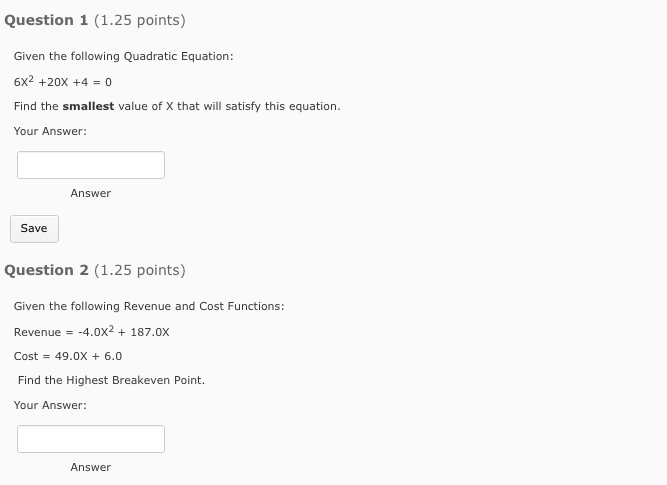 Solved Question 1 (1.25 points) Given the following | Chegg.com