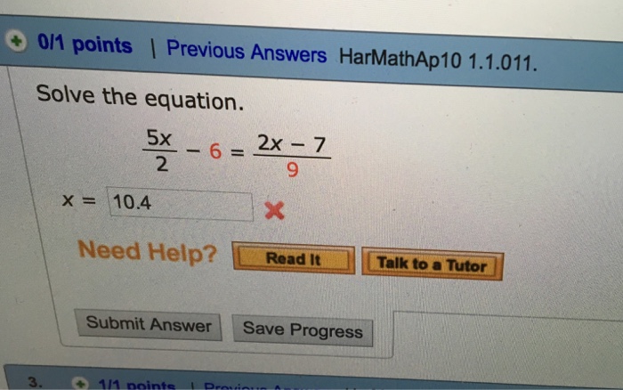 Solved Solve the equation. 5x/2 - 6 = 2x - 7/9 | Chegg.com