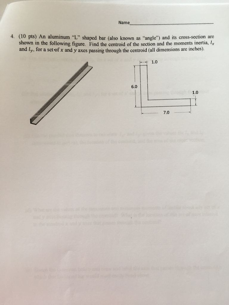 An aluminum "L" shaped bar (also known as "angle") | Chegg.com