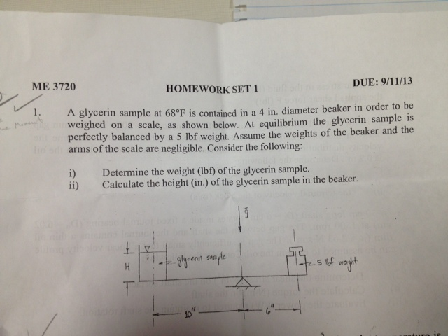 Solved A glycerin sample at 68 degree F is contained in a 4 | Chegg.com