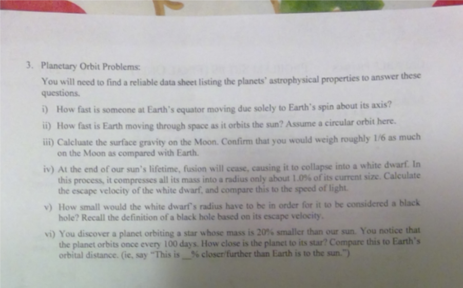 Solved Planetary Orbit Problems You will need to find a | Chegg.com