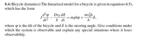 Solved The linearized model for a bicycle is given in | Chegg.com