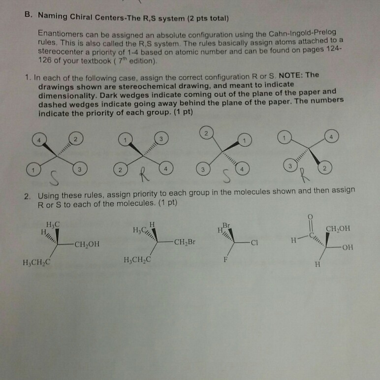 Solved B. Naming Chiral Centers-The R,S system (2 pts total) | Chegg.com