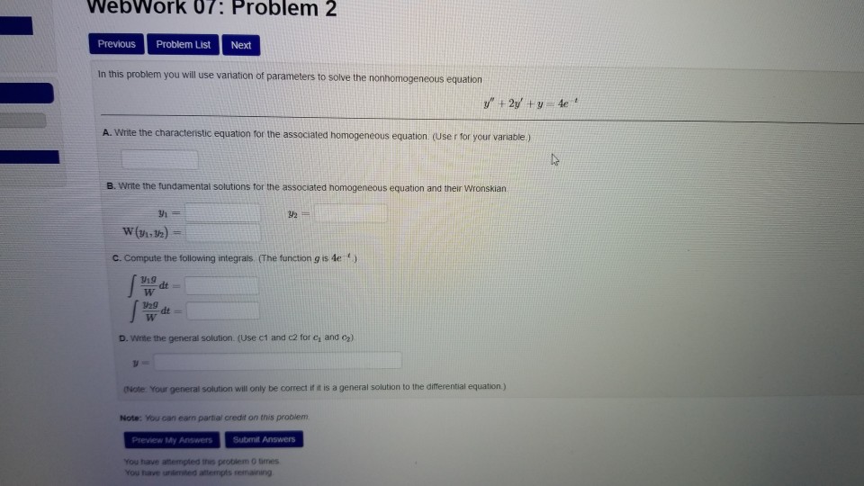 Solved WebWork 07: Problem 2 Previous Problem List Next In | Chegg.com