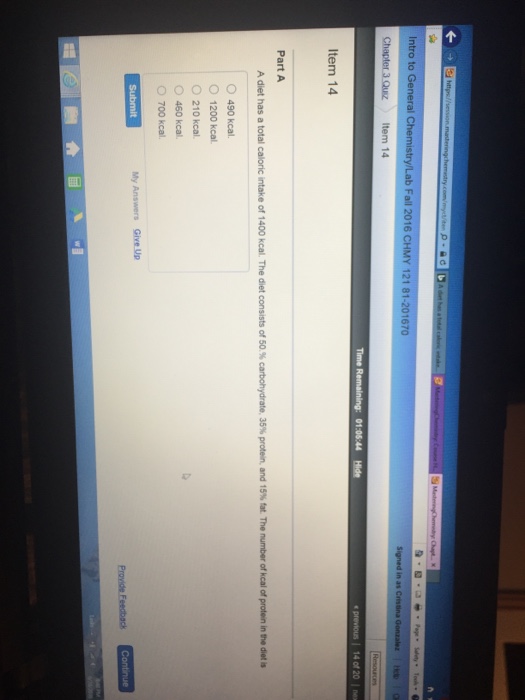 Solved A diet has a total caloric intake of 1400 kcal. The | Chegg.com