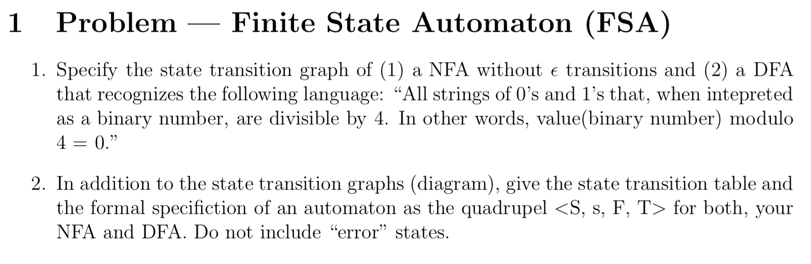 Finite State Automaton (FSA) Specify The state | Chegg.com