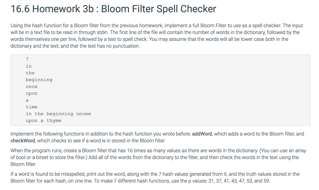 16.6 Homework 3b : Bloom Filter Spell Checker Using | Chegg.com