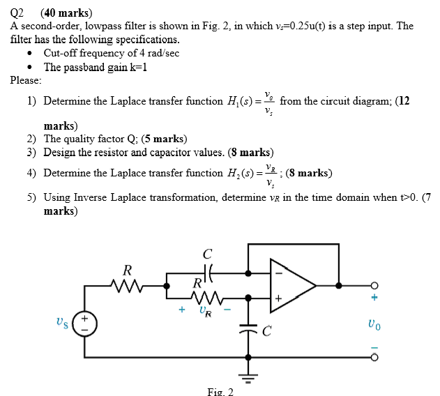 Solved A Second Order Lowpass Filter Is Shown In Fig 2 In