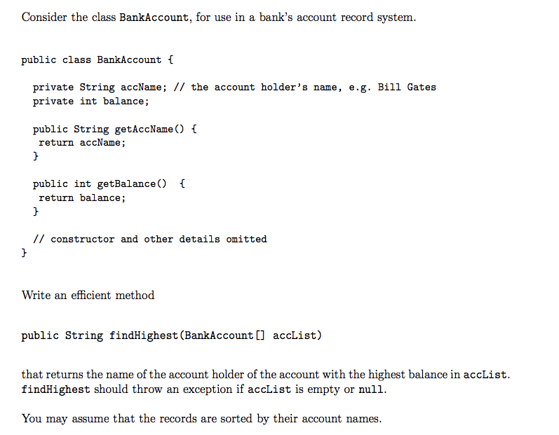 Solved Consider the class Bank Account, for use in a bank's | Chegg.com