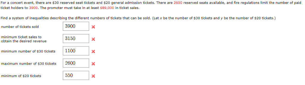 Solved For a concert event, there are $30 reserved seat | Chegg.com