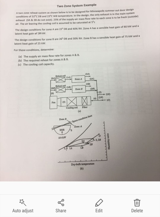 Two Zone System Example A two zone reheat system as | Chegg.com
