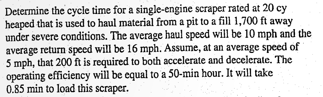 Determine the cycle time for a single-engine scraper | Chegg.com