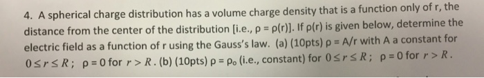 Solved A spherical charge distribution has a volume charge | Chegg.com