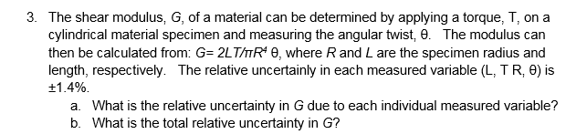 Solved The shear modulus, G, of a material can be determined | Chegg.com
