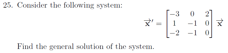 Solved Consider the following system: x' = [-3 0 2 1 -1 0 | Chegg.com