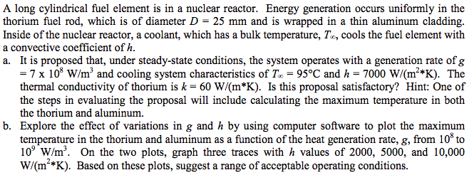 Solved A long cylindrical fuel element is in a nuclear | Chegg.com