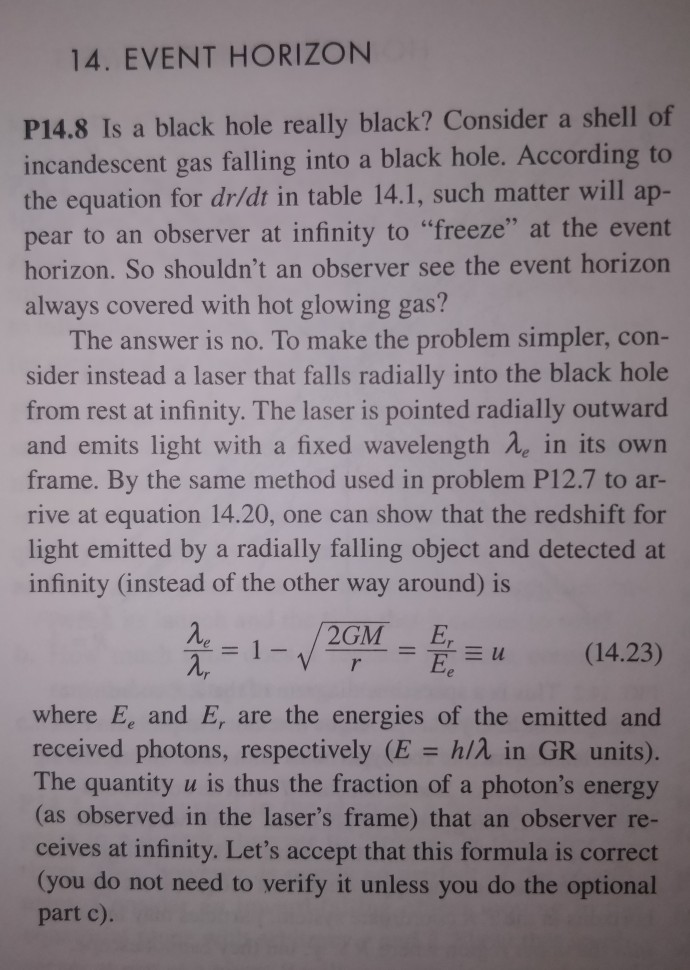 Solved 14. EVENT HORIZON P14.8 Is a black hole really black? | Chegg.com