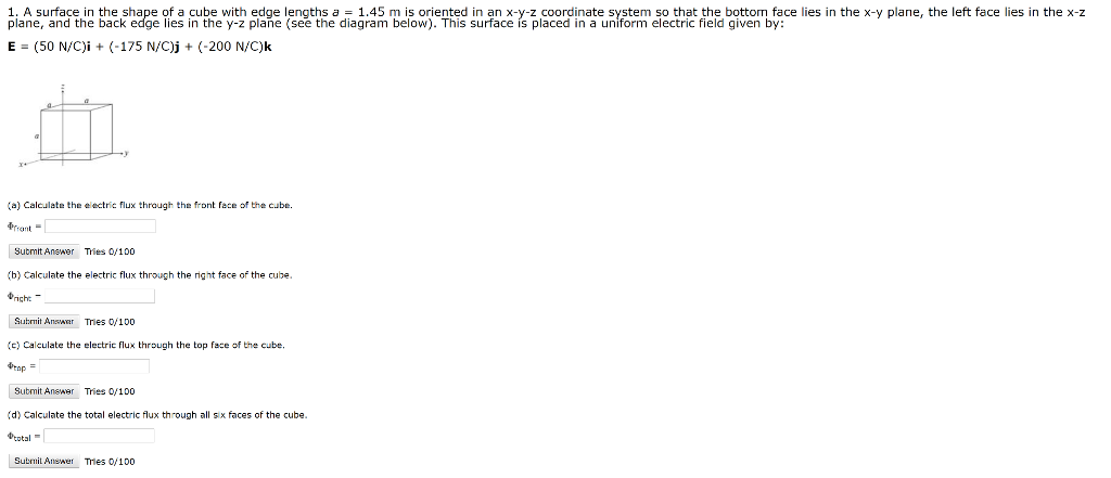 Solved 1. A surface in the shape of a cube with edge lengths | Chegg.com