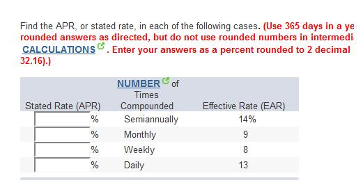 Solved Find the APR, or stated rate, in each of the | Chegg.com