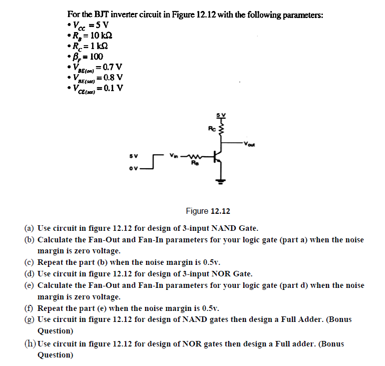 Solved For the BJT inverter circuit in Figure 12.12 with the | Chegg.com