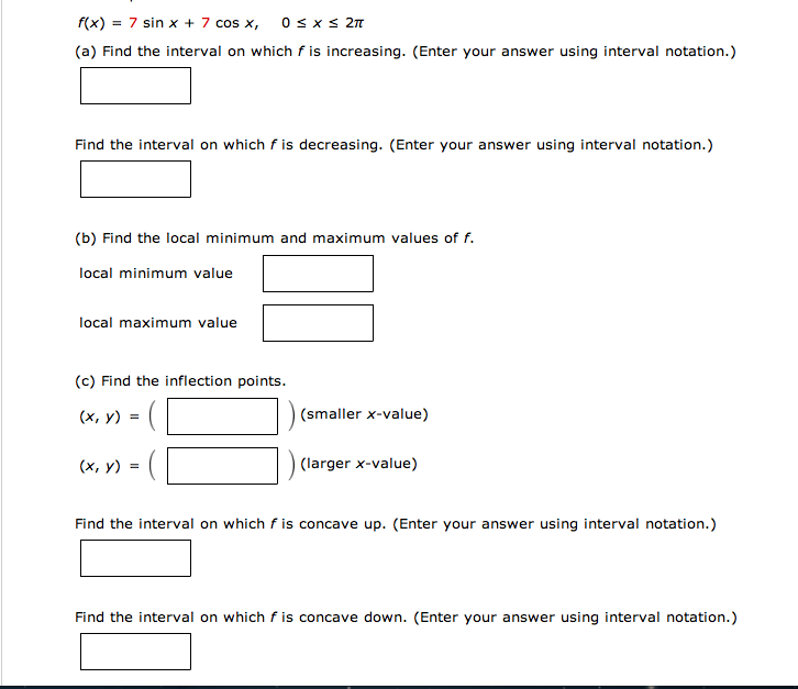 Solved F x 7 Sin X 7 Cos X 0 X 2pi Find The Chegg