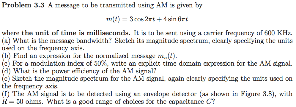 Solved A message to be transmitted using AM is given by | Chegg.com