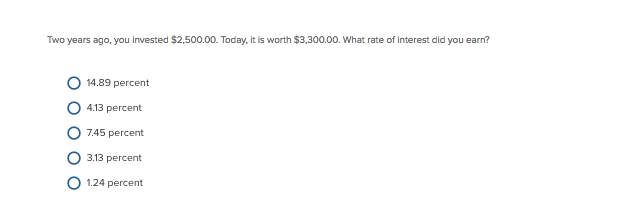 Solved Two years ago, you invested $2,500.00. Today, it is | Chegg.com