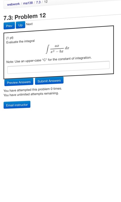 Solved Evaluate the integral integral ax / x^2 - bx dx | Chegg.com