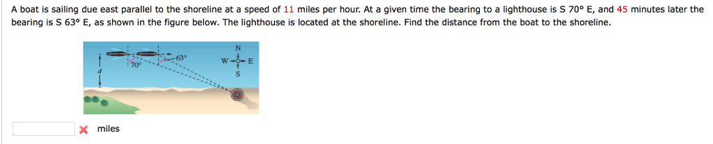Solved A boat is sailing due east parallel to the shoreline | Chegg.com