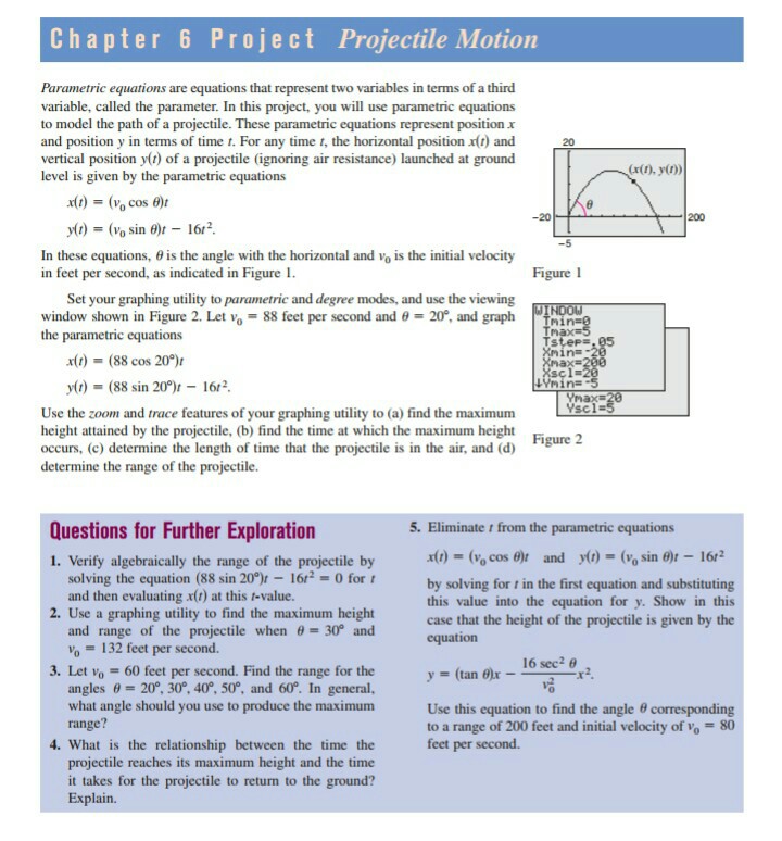 Solved Ch A Pter 6 Pro J Ect Projectile Motion Parametric