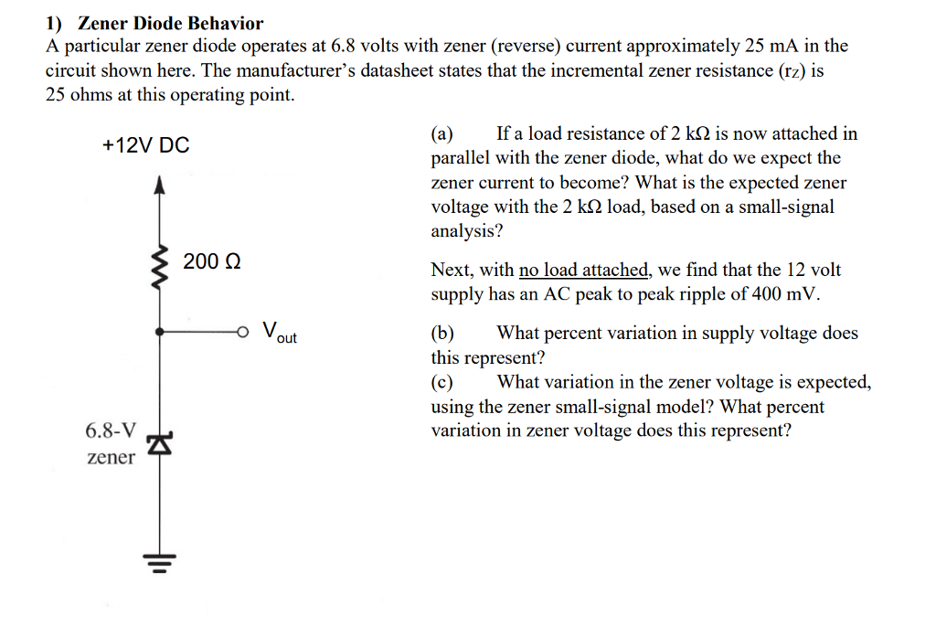 Solved 1) Zener Diode Behavior A particular zener diode | Chegg.com
