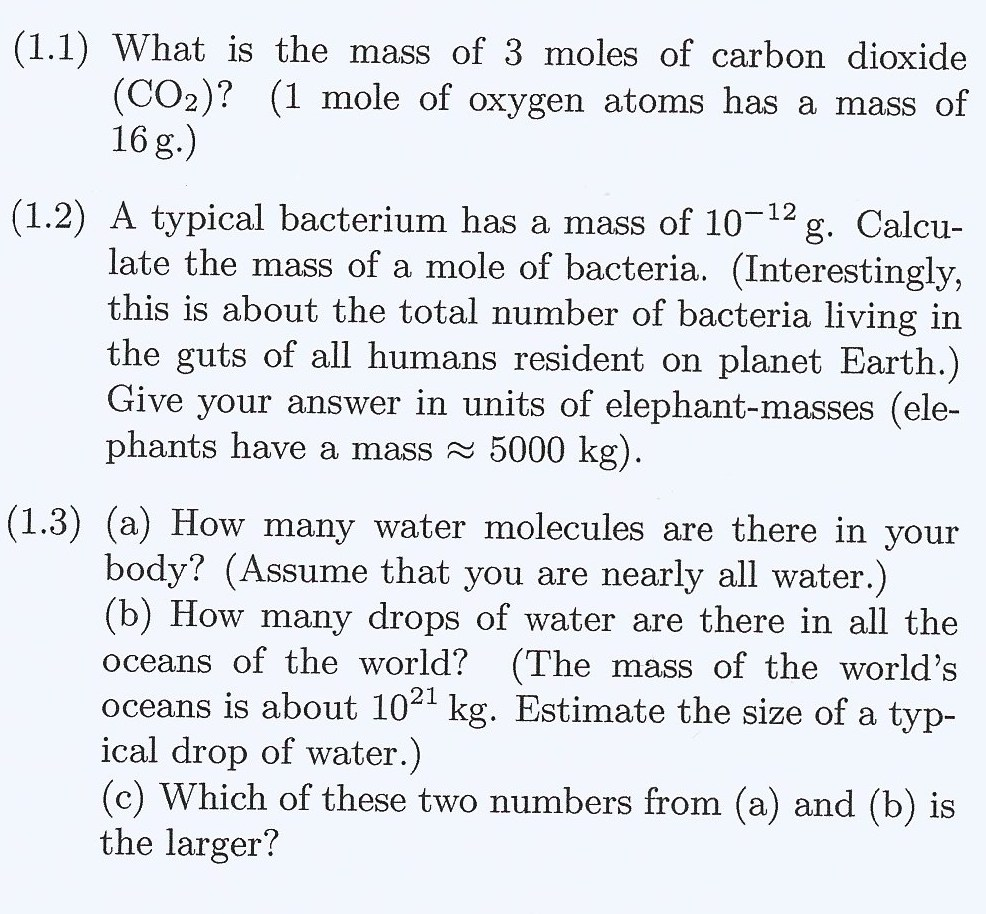Solved (1.1) What is the mass of 3 moles of carbon dioxide | Chegg.com