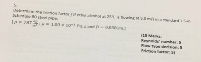 Solved Determine the friction factor f if ethyl alcohol at | Chegg.com