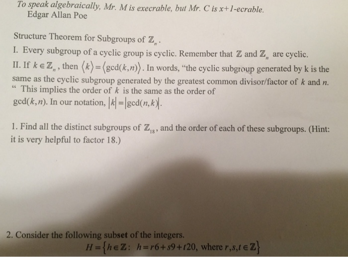 Solved To speak algebraically, Mr. M is execrable, but Mr. C | Chegg.com