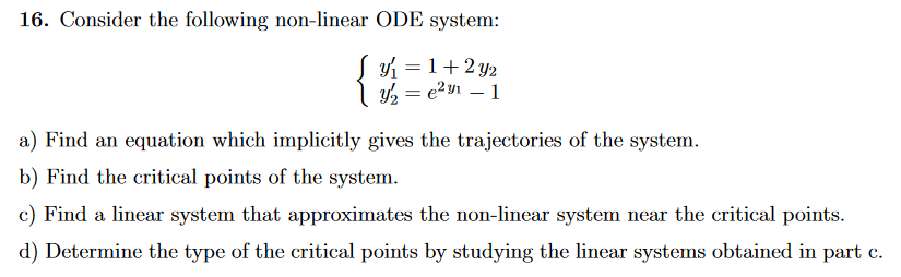 Solved Consider the following non-linear ODE system: {y'_1 | Chegg.com