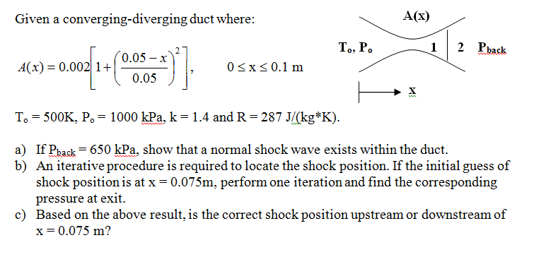 Solved Given a converging-diverging duct where: A(x) = | Chegg.com
