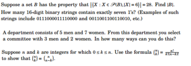 Suppose a set B has the property that |{X: X | Chegg.com