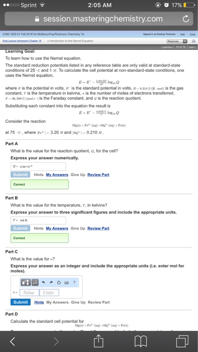 Solved To learn how to use the Nest equation. The standard | Chegg.com