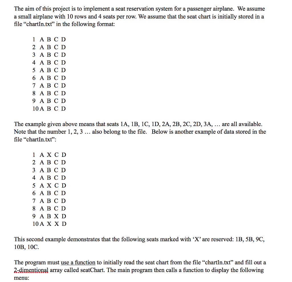Solved The aim of this project is to implement a seat | Chegg.com