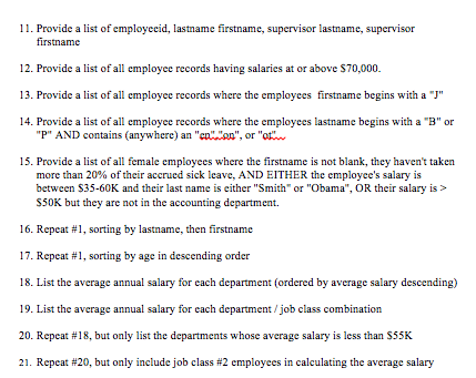Solved 1. List lastname, firstname, and department for all | Chegg.com