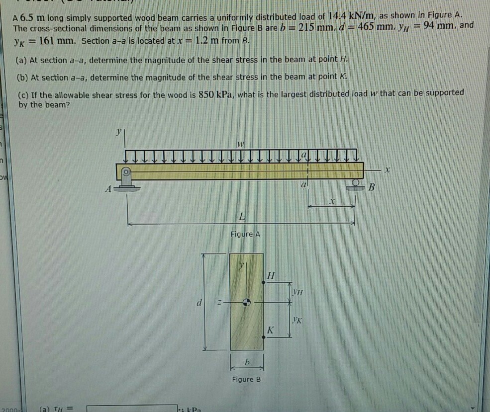 Solved A 6.5 m long simply supported wood beam carries a | Chegg.com