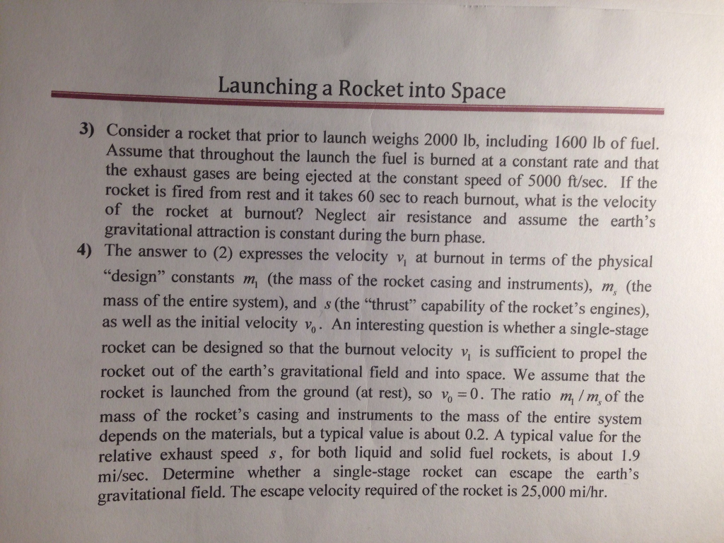 Solved Launching a Rocket into Space According to Newton's | Chegg.com
