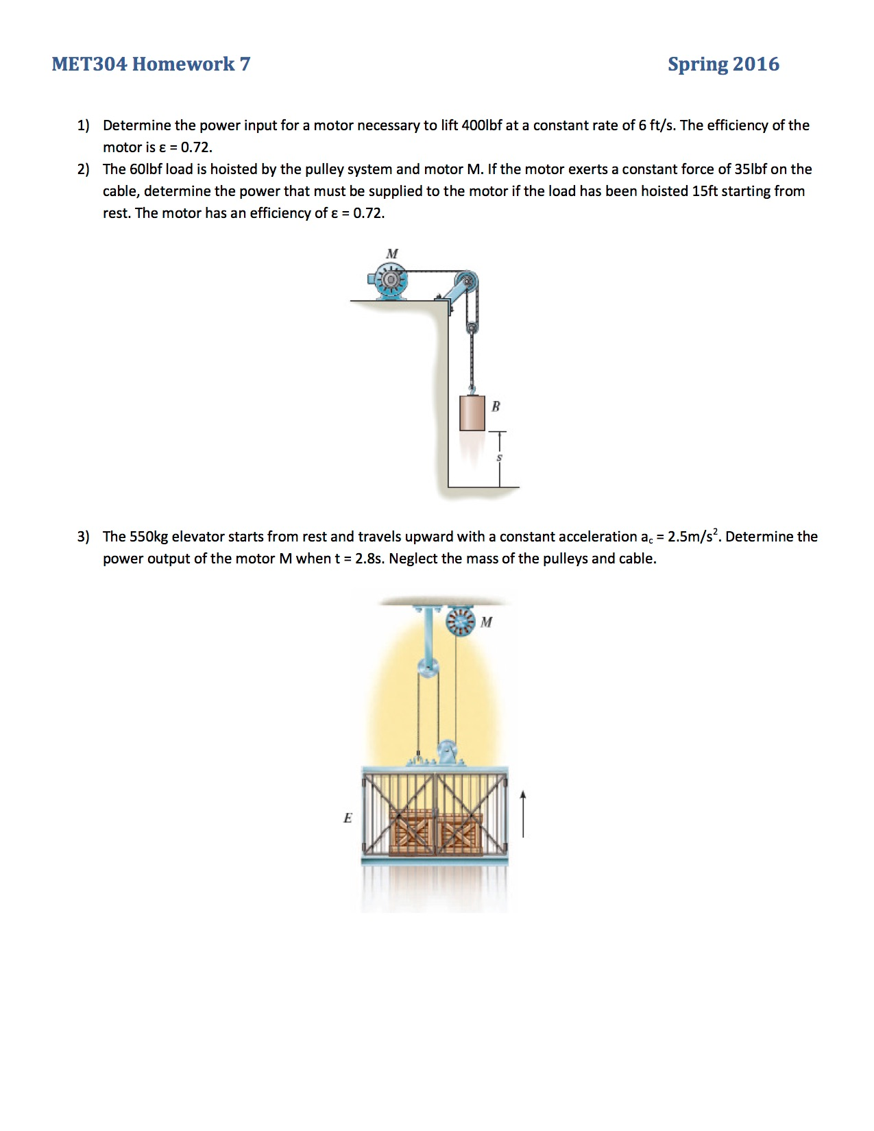 Solved Determine the power input for a motor necessary to | Chegg.com